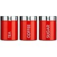 Kabalo Red Set of 3 Tea Coffee & Sugar Canisters Kitchen Storage ...