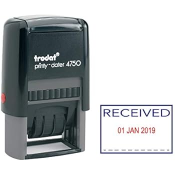 Trodat 4750 Self Inking Word and Date Stamp - 42x26mm Received Text ...