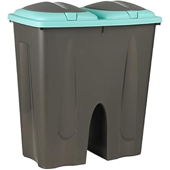 2x 25Lt Round Edge Plastic 2 Compartment Waste Recycle Bin Dustbin ...