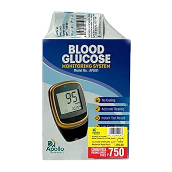 Apollo Pharmacy Blood Glucose Monitoring System APG01, With 25 Free ...