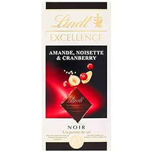 Lindt Excellence Cranberry Almond & Hazelnut Dark Chocolate Bar, 100g ...