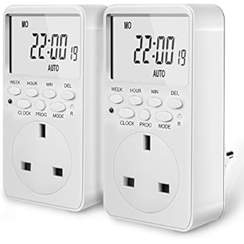 HBN Weekly Programmable Electronic Plug-in Digital Timer with LCD Display 24 Hours / 7 Day, 2 ...