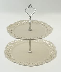 Vintage Cream Design 2 Tier Cake Stand / Display Holder : Amazon.co.uk ...