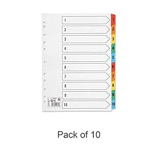 10 x Set Of A4 File Dividers Numbered 1-10 Plastic Tabs: Amazon.co.uk ...