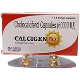 CADILA Calcigen D3 (विटामिन D3 - Cholecalciferol) 60000 IU - 5 * 4 कैप्सूल का पैक, सप्ताह में एक ...