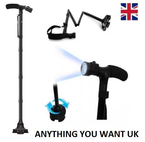 ULTIMATE MAGIC CANE Adjustable Folding & Extendable Walking Stick + LED ...