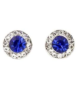 Fashion Jewellery - Royal Blue Stud Earrings - Silver Effect & Diamante ...