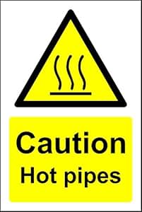 Caution hot pipes Safety sign - Self adhesive sticker 300mm x 200mm ...
