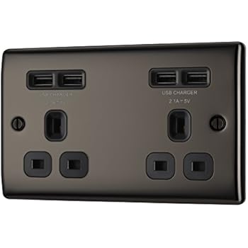 Polished Black Nickel USB Double Wall Plug Socket 2 Gang 13A with 2 USB ...