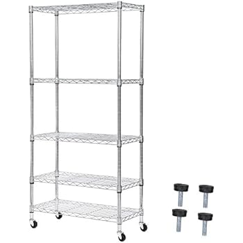 AmazonBasics 5-Shelf Shelving Unit on Wheels - Chrome: Amazon.co.uk ...