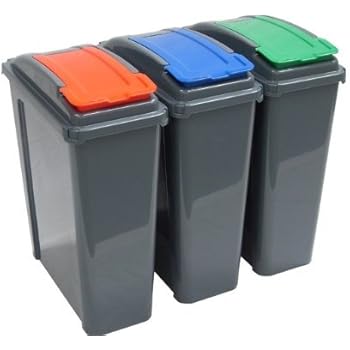 Set Of 3 25L Slimline Recycle Kitchen Waste Bin 25 Litre Plastic ...