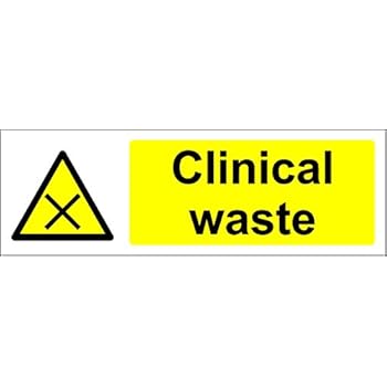 Warning Clinical waste safety sign - Self adhesive sticker 150mm x 50mm ...