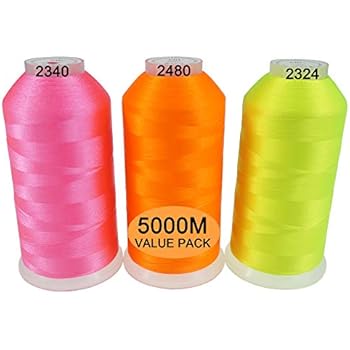 New brothread Set of 3 Neon (Fluorescent) Colors Polyester Machine ...