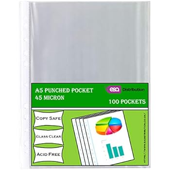 A5 Clear 100 Punched Pockets Strong Poly Plastic Sleeve Wallets High ...