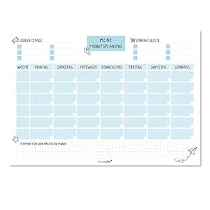 Monatsplaner blau undatiert I DIN A4 Block zum Abreißen I 50 Blatt I ...