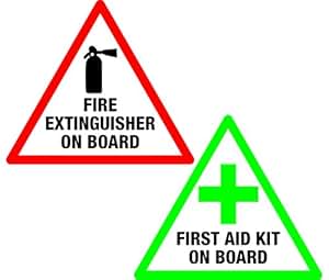 First Aid & Fire Extinguisher on Board Set 2x Vinyl Sticker Label Taxi ...