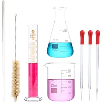Lot de 8 instruments de chimie - 1 bécher de 250 ml - 1 flacon de 250 ...