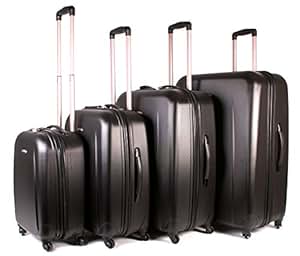 72114 BLACK Set of 4 Borderline Spinner Suitcases - Durable Material ...