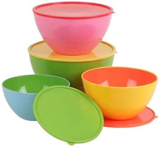 Set de 4 saladiers avec couvercle-bol saladier bol plastique kochschüssel corbeille de rangement ...