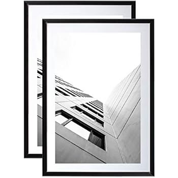 Set of 2 photo frames 40 x 60 cm - (black) Or 60x40 cm, protective glass pane, wall mount ...