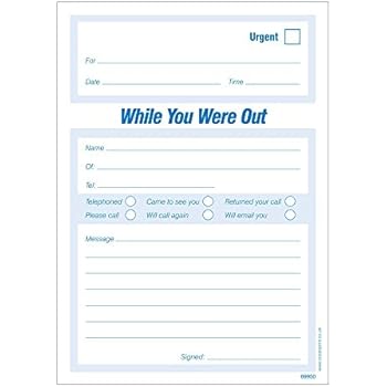 Telephone Message Note Pads, 105 x 148mm, 100 Sheets per Pad, 5 Pads ...