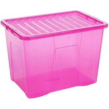 New Whitefurze Plastic Stackable Container Large Pink Storage Box With ...