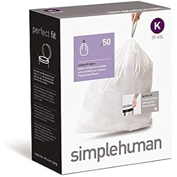 simplehuman Code K, Custom Fit Bin Liners, 20 Liners, White, 35-45 L ...