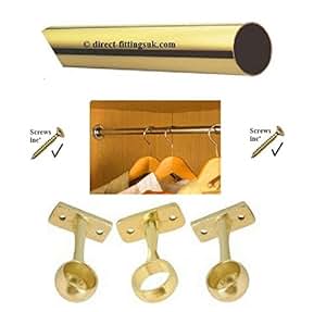 direct-fittingsuk.com 1x 1200mm BRASS Wardrobe Hanging Rail & Supports ...