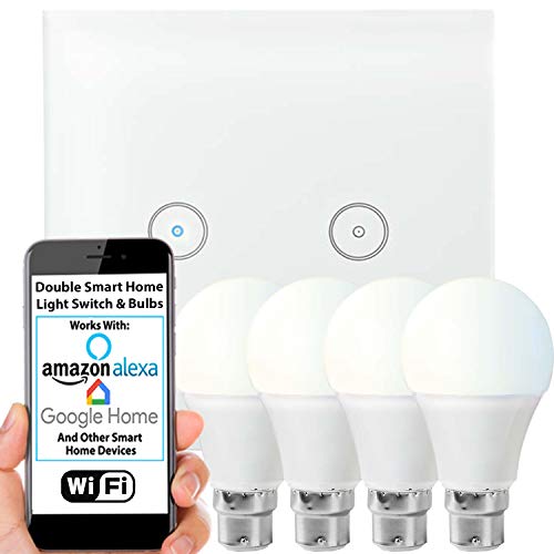 Buy Smart Home Wifi Light Switch And Bulb Kit 4x 10w Led B22 Bayonet Warm White Lamp And Double