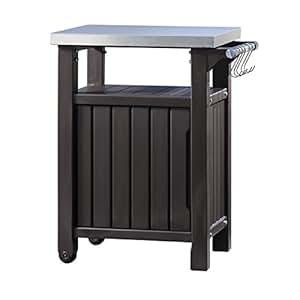 Keter Barbecue Side Table with Single Door, Graphite, 54 x 70 x 90 cm ...