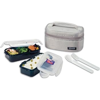 Lock & Lock Rectangular Lunch Box Bento Set-HPL752DB, Black: Amazon.co ...