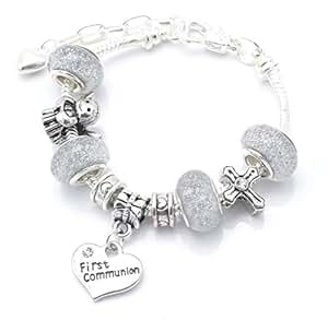 'Silver Sparkle' First Holy Communion Charm Bracelet For Girls With ...