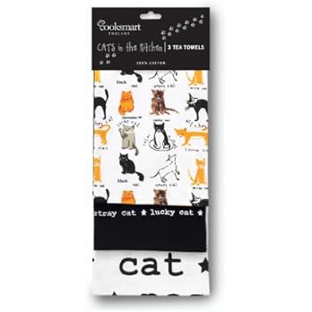 Cooksmart Cats Premium Tea Towels, 3 Pack: Amazon.co.uk: Kitchen & Home