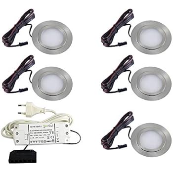 Lot de 5 spots extra-plats encastrables pour meubles - Modèle FT-1013N - LED SMD 3 W, 3000 K ...