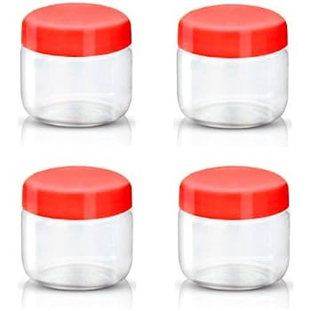 4 x Clear Plastic Screw Top Storage Containers with Red Lids - 200ml ...