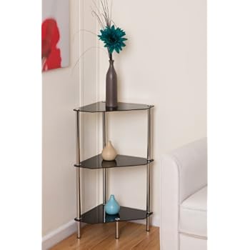 Black Glass Chrome and Steel 3 Tier Corner Table Shelf Unit: Amazon.co ...