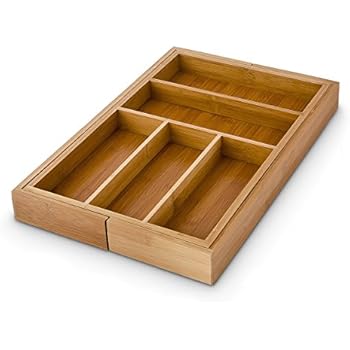 Relaxdays Besteckkasten verstellbar H x B x T: ca. 5 x 48 x 46 cm Schubladeneinsatz aus Bambus ...