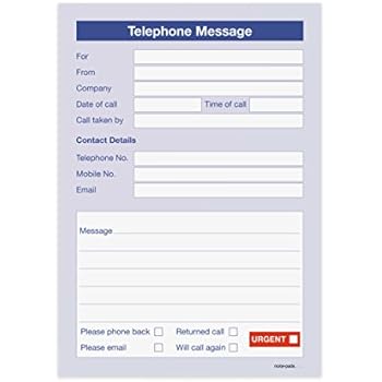 Telephone Message Note Pads, 105 x 148mm, 100 Sheets per Pad, 5 Pads ...