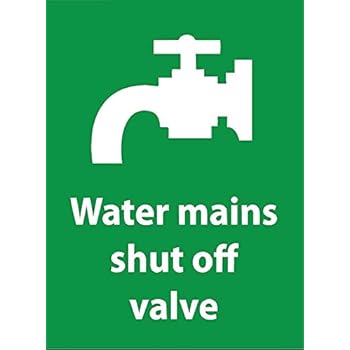 Water mains shut off valve Safety sign - 1.2mm Rigid plastic 200mm x ...