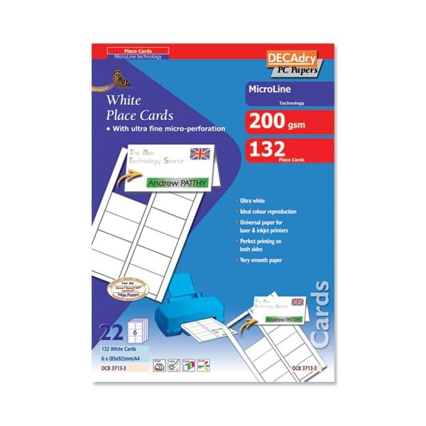 DECAdry Place Cards for Folding 200gsm 6 per A4 Sheet 85x46mm when ...
