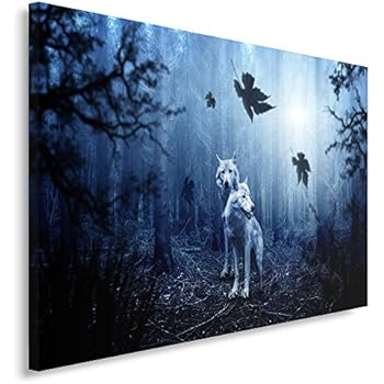 Amazon.de: Heulender Wolf vor Mondlicht, Bild auf Leinwand, XXL riesige Bilder fertig gerahmt mit