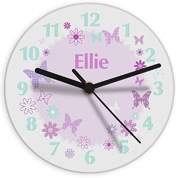 Personalised Girl's Bedroom Wall Clock - Butterfly Design, Bedroom ...