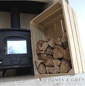 WOODEN CRATE FIREPLACE WOOD LOG STORE KINDLING STORAGE BOX: Amazon.co ...