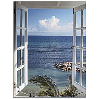 Amazon.de: Artland Qualitätsbilder I Bild auf Leinwand Fensterblick Meer Wandbild Landschaft 100x70