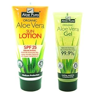 Aloe Pura Organic Aloe Vera SPF25 SUN LOTION 200ml + Aloe Vera Gel 100ml: Amazon.co.uk: Beauty