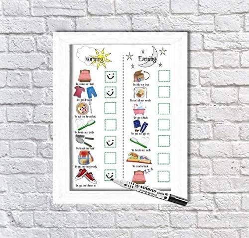Kids Routine Chart, Pen board, Morning and Evening Routine, Dry Wipe Morning and Evening ...