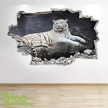 1Stop Graphics Shop WHITE TIGER WALL STICKER 3D LOOK - BEDROOM LOUNGE ...