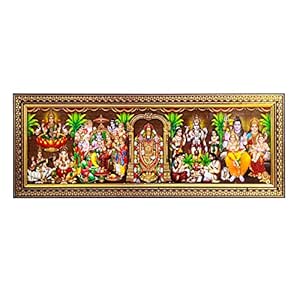 Pooja Ghar 5 God in 1 Photo Frame for Pooja Ganesha-Saraswati, Ram ...