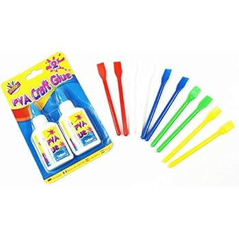 2 PVA Glue Bottles 10 Glue Spreaders Spatula Sticks Kids School Arts ...