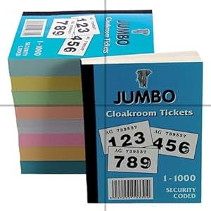 Cloakroom Tickets, 1 to 1000 (10 Pack): Amazon.co.uk: Office Products